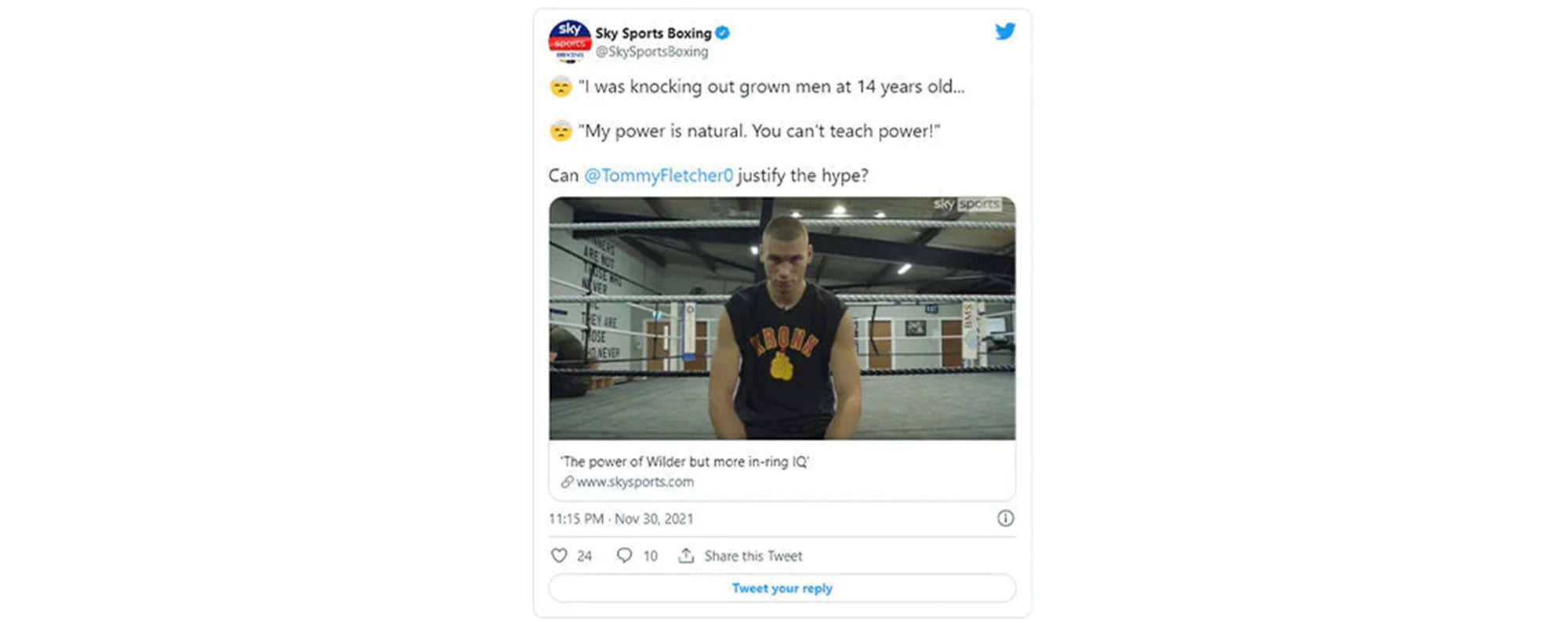 Tommy Fletcher Possesses the Same Punch Power as Deontay Wilder ‘but ...