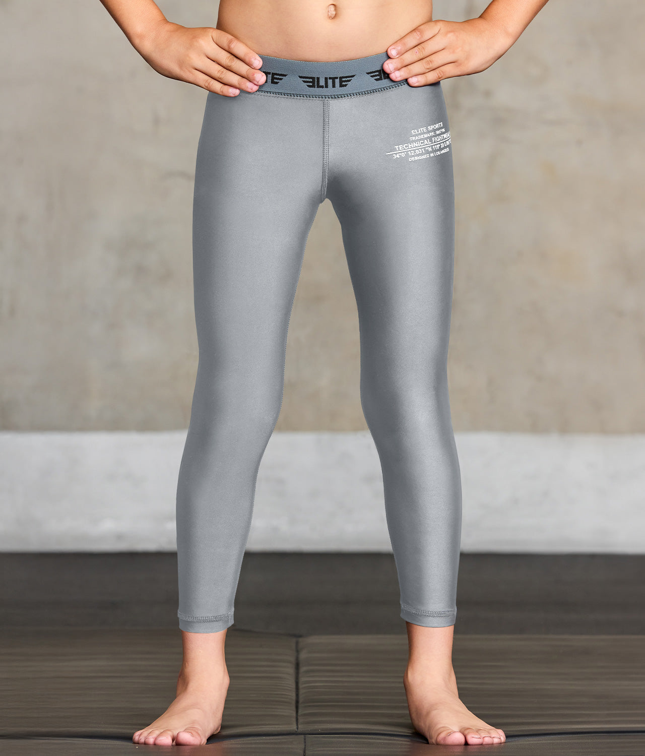 Elite Sports Plain Gray Kids MMA Spats Compression Pants