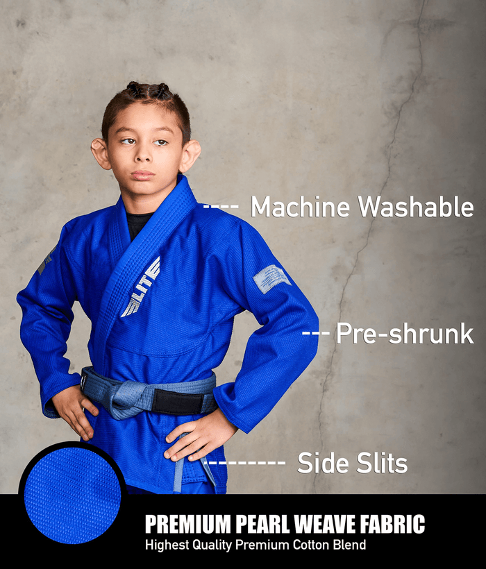 Elite Core Navy Kids BJJ Gi w/ Free Belt, Preshrunk Jiu Jitsu Gi