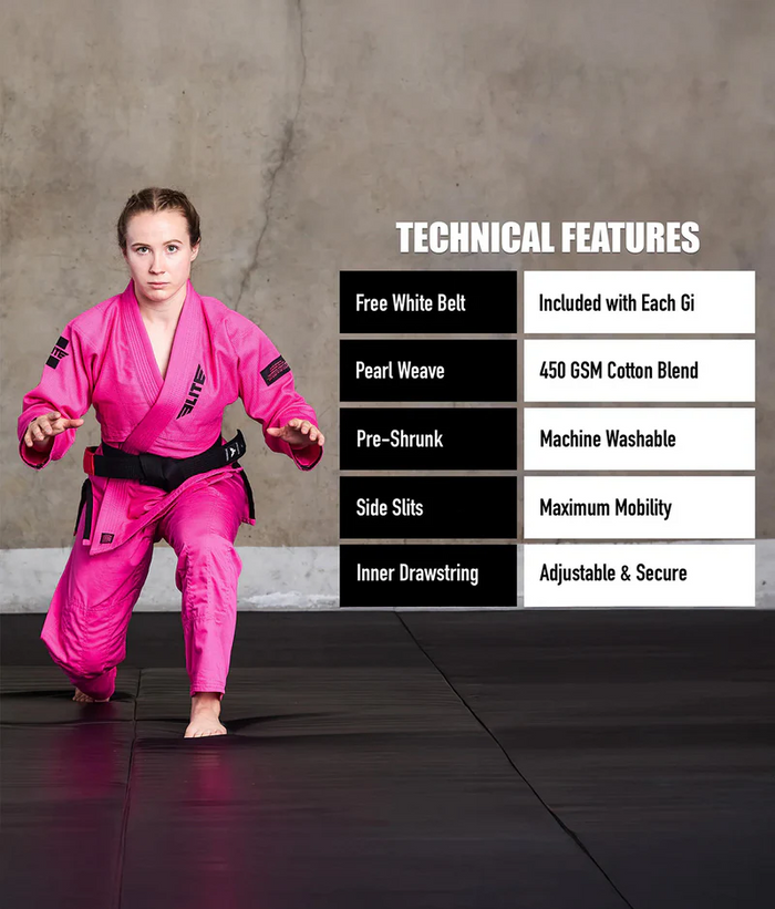 Elite Core Pink Womens BJJ Gi w/ Free Belt, Preshrunk Jiu Jitsu Gi