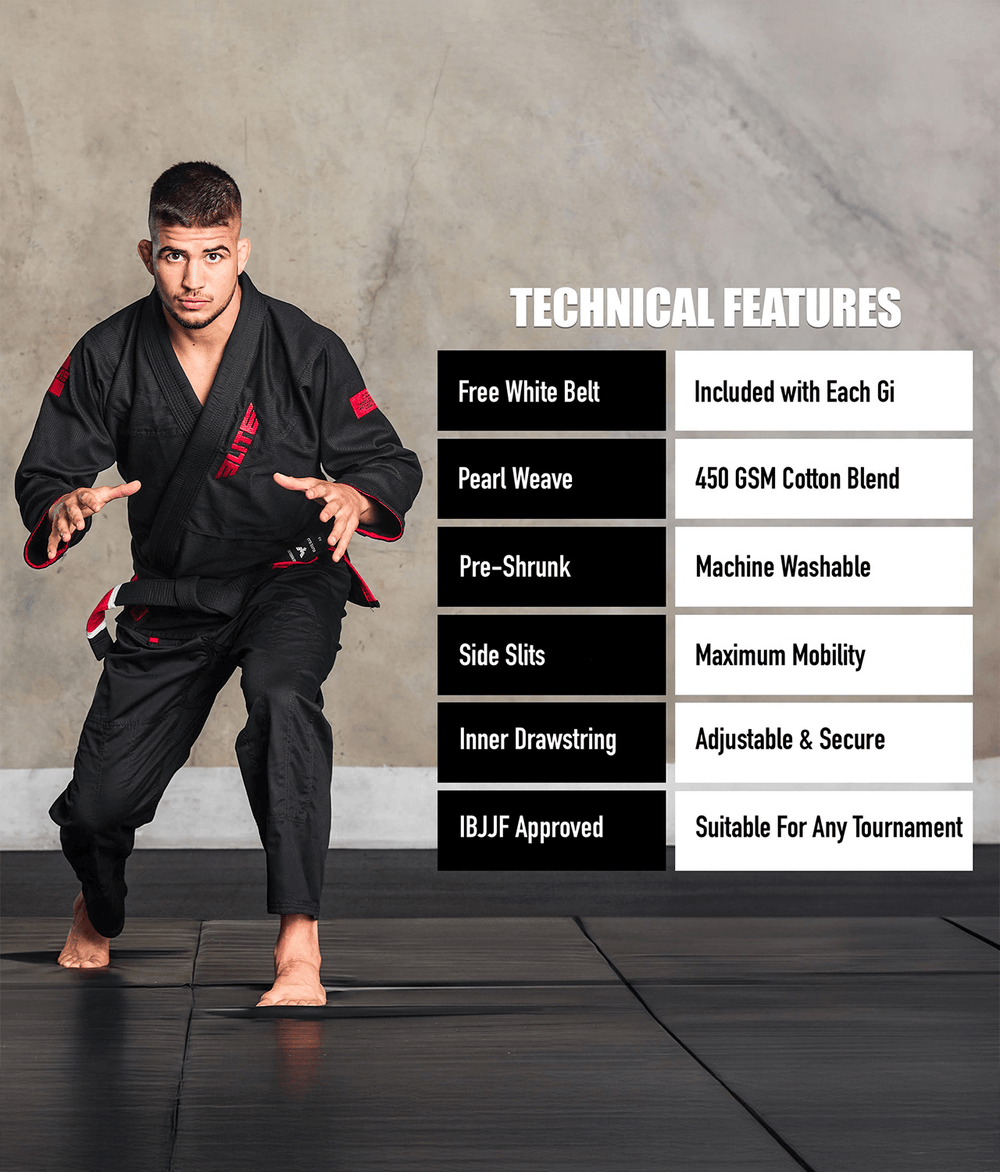 Elite Core Black Adults BJJ Gi w/ Free Belt, (Pack of 3) Jiu Jitsu Gi