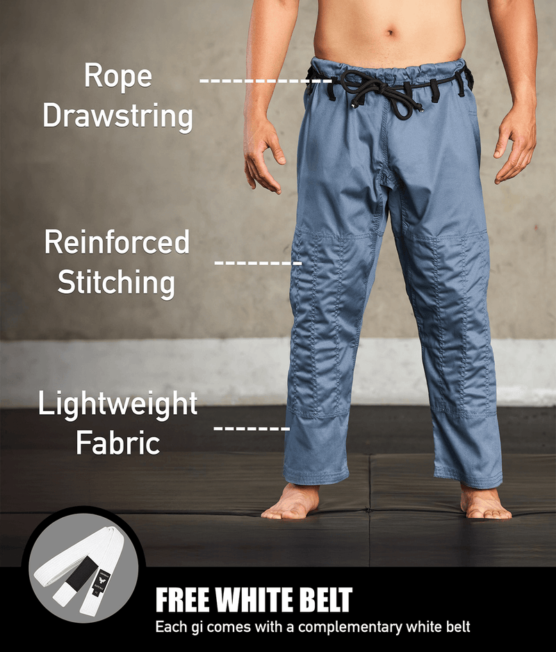 Elite Core Gray Mens BJJ Gi w/ Free Belt, Preshrunk Jiu Jitsu Gi