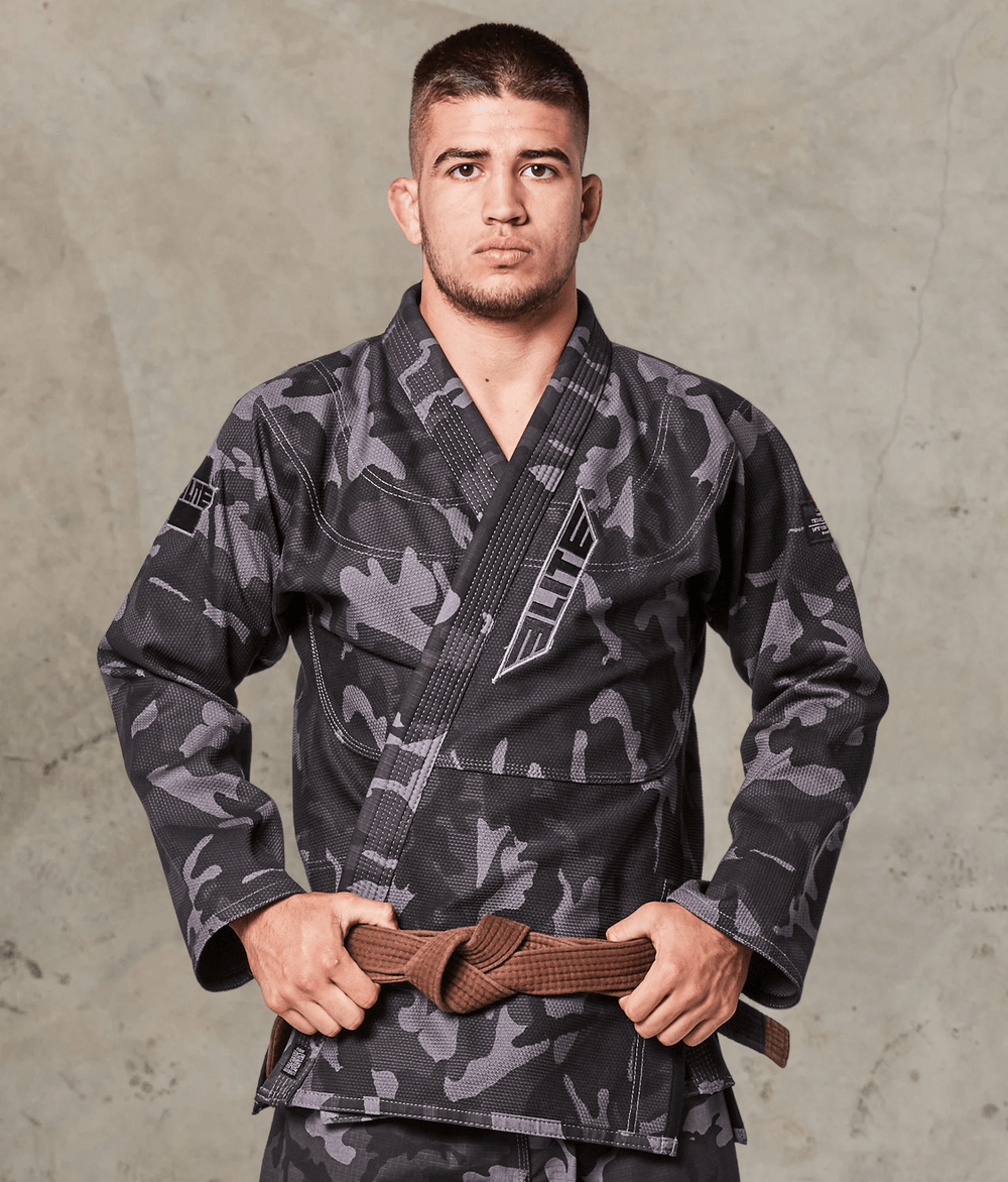 Elite Core Gray Camo Adults BJJ Gi w/ Free Belt, Preshrunk Jiu Jitsu Gi