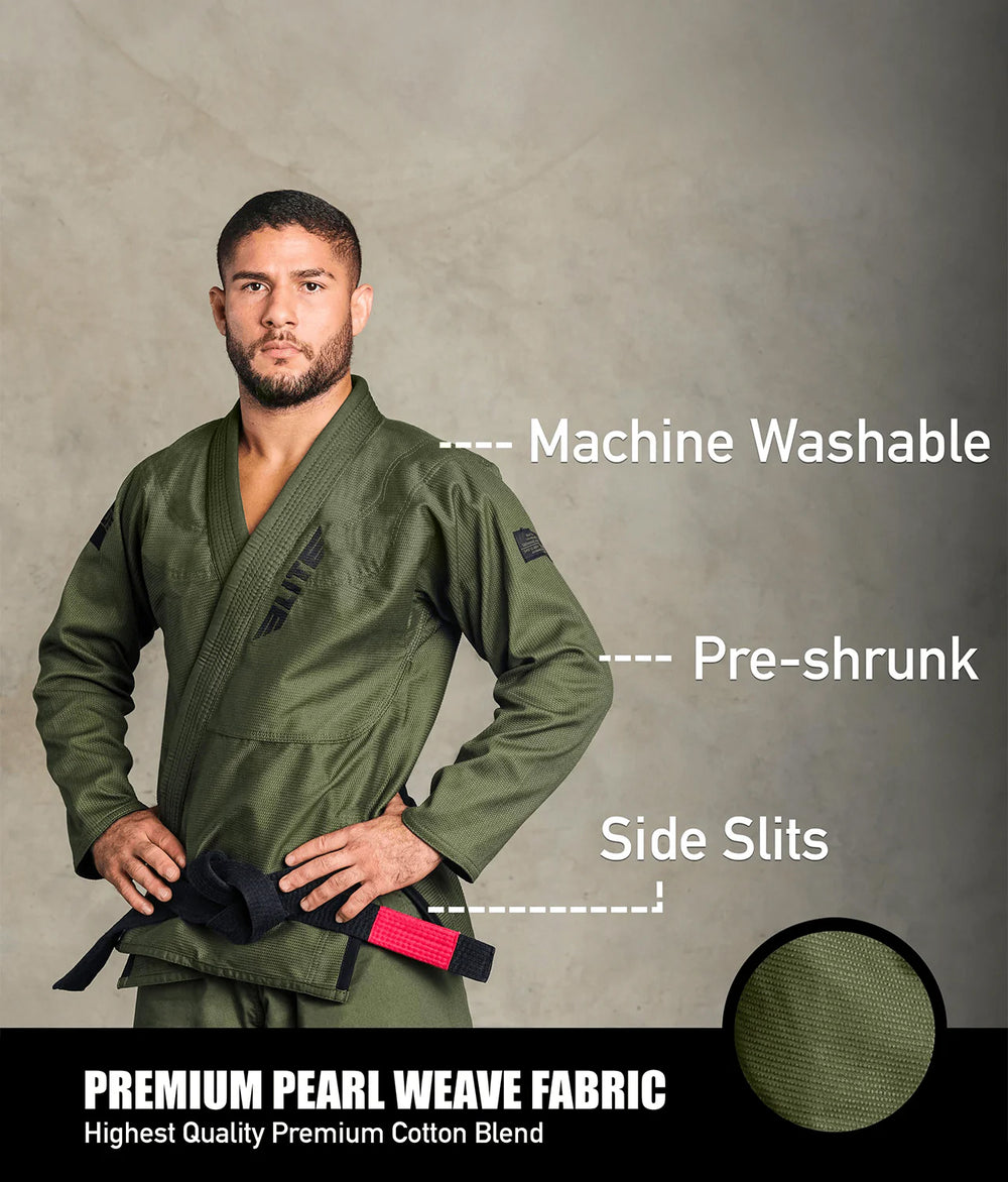 Elite Core Green Adults BJJ Gi w/ Free Belt, Preshrunk Jiu Jitsu Gi