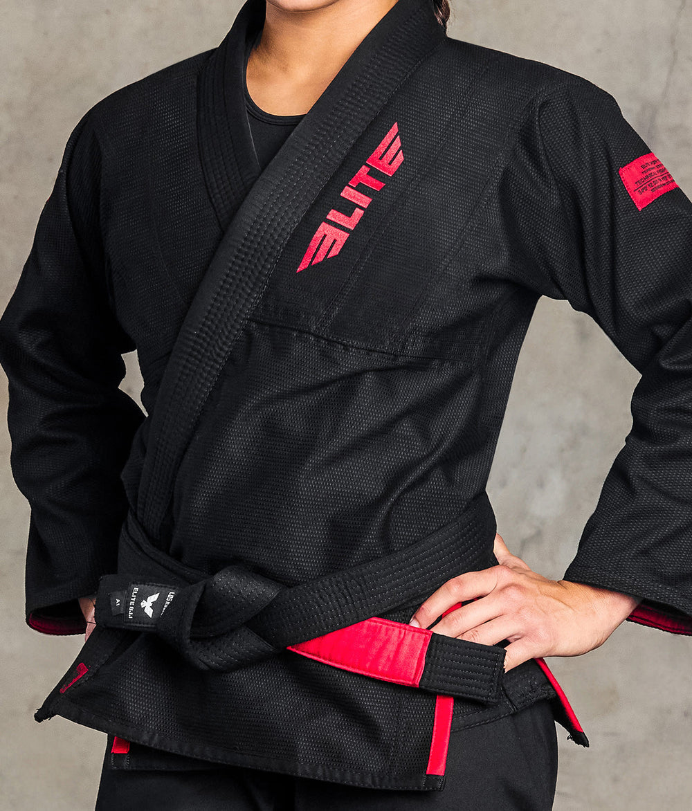 Elite Core Black Womens BJJ Gi w/ Free Belt, Preshrunk Jiu Jitsu Gi