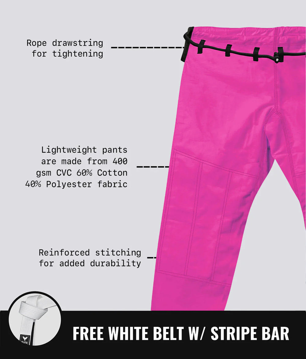 Elite Core Pink Womens BJJ Gi, Preshrunk Jiu Jitsu Gi with Free Belt ...