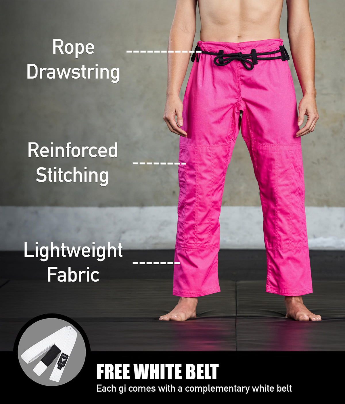 Elite Core Pink Womens BJJ Gi w/ Free Belt, Preshrunk Jiu Jitsu Gi
