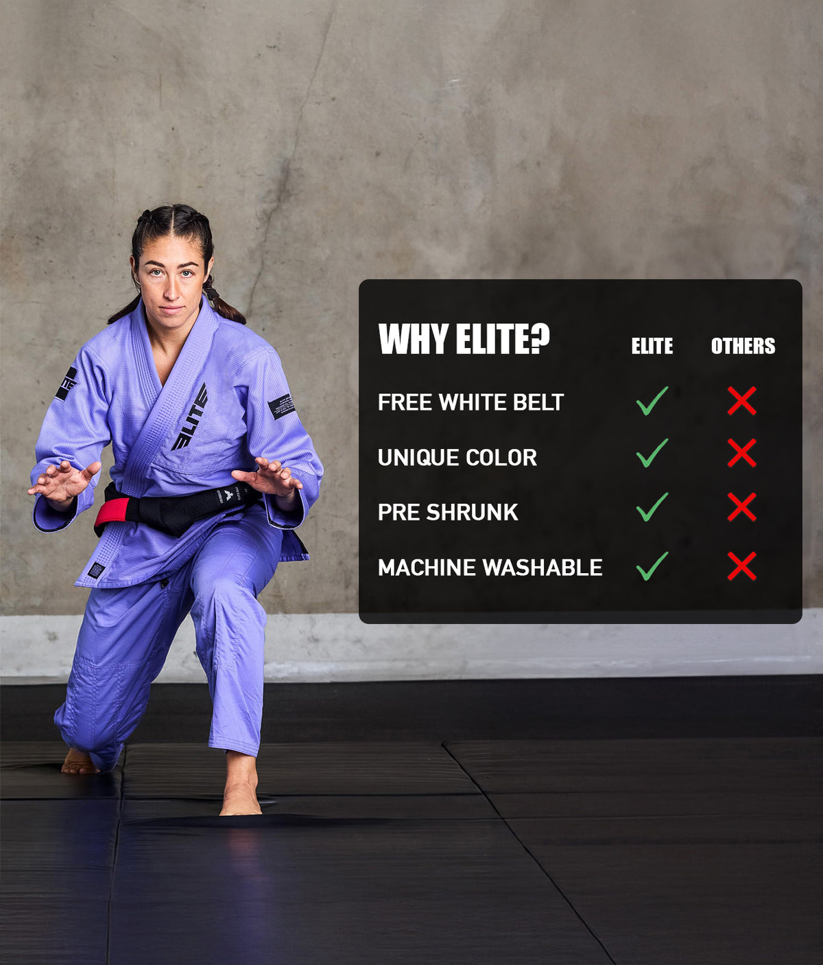 Elite Core Purple Womens BJJ Gi w/ Free Belt, Preshrunk Jiu Jitsu Gi