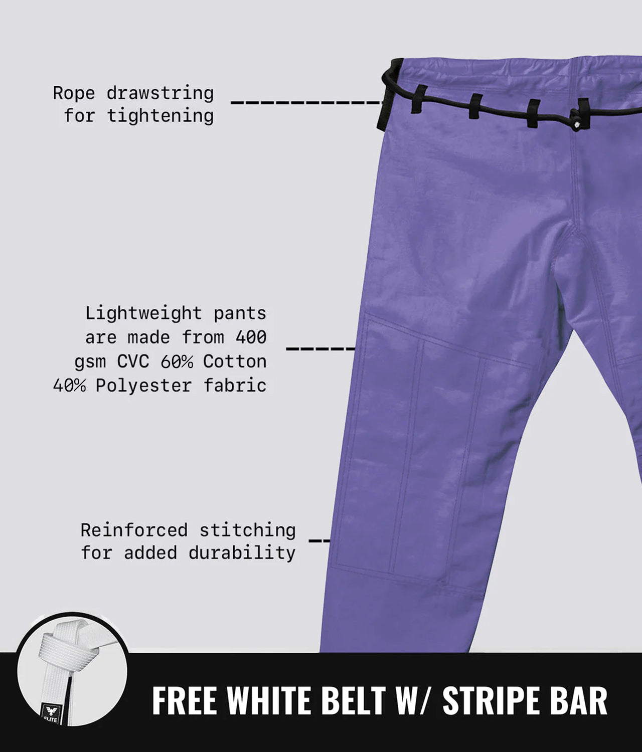 Elite Core Purple Womens BJJ Gi, Preshrunk Jiu Jitsu Gi with Free Belt ...
