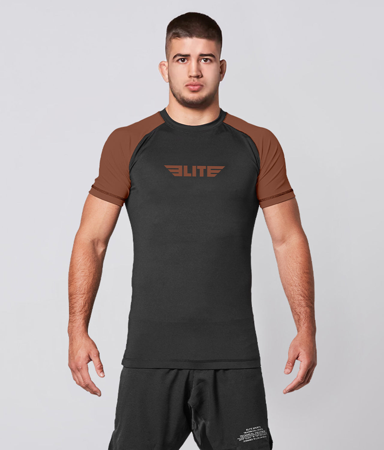 Elite Sports Standard Black/Brown Short Sleeve MMA Rash Guard - Elite ...