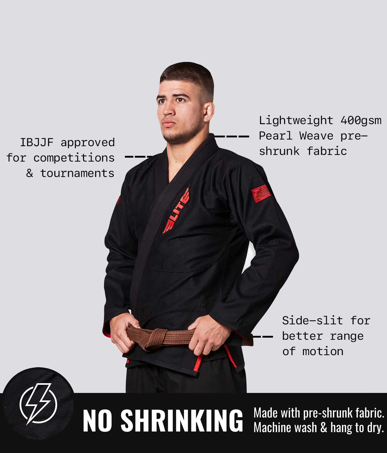 Elite Core Black Mens BJJ Gi, Preshrunk Jiu Jitsu Gi with Free Belt ...