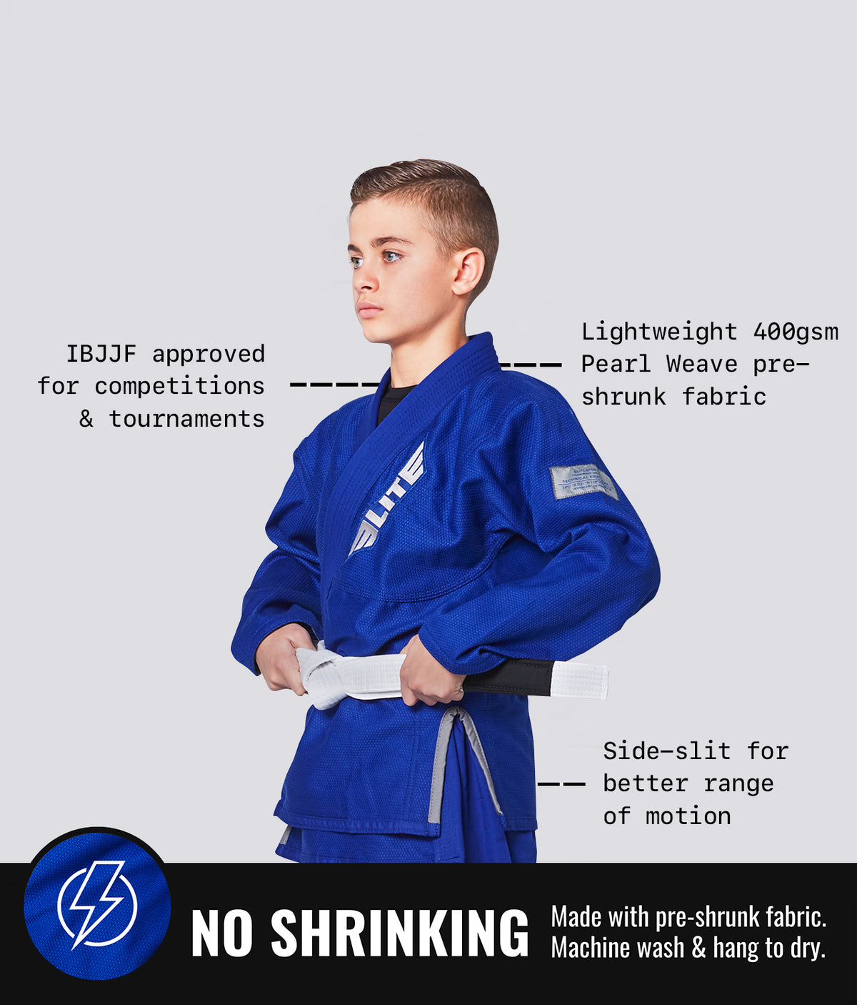 Elite Core Blue Kids BJJ Gi, Preshrunk Jiu Jitsu Gi with Free Belt ...