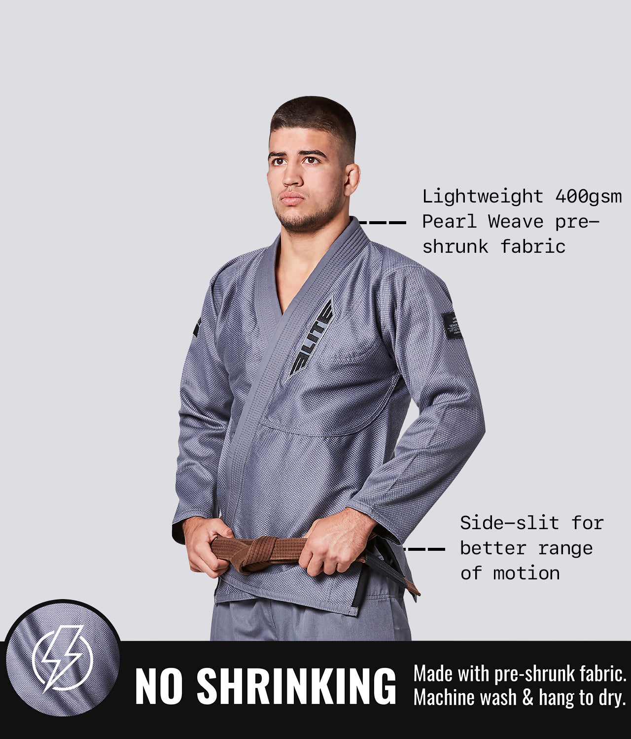 Elite Core Gray Mens BJJ Gi, Preshrunk Jiu Jitsu Gi with Free Belt ...