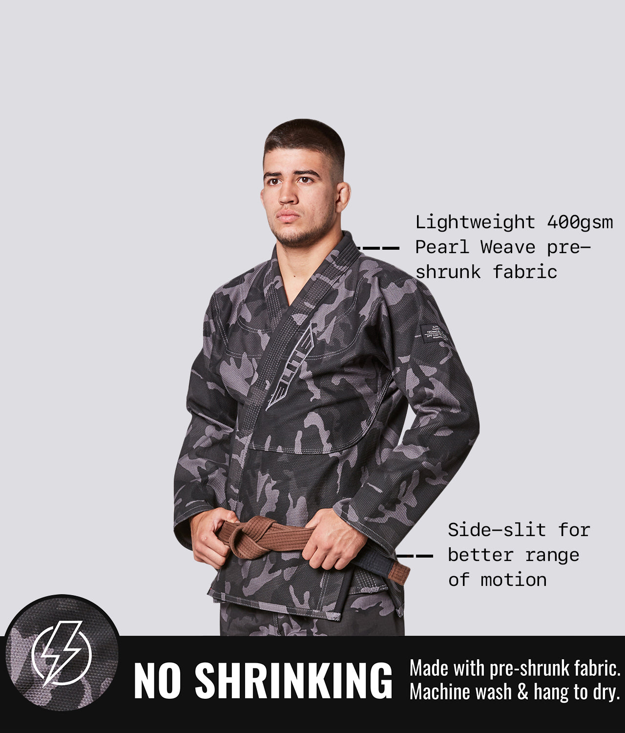 Elite Core Gray Camo Adults BJJ Gi, Preshrunk Jiu Jitsu Gi with Free ...