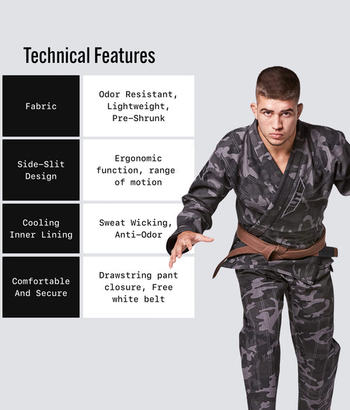 Elite Core Gray Camo Adults BJJ Gi, Preshrunk Jiu Jitsu Gi with Free ...