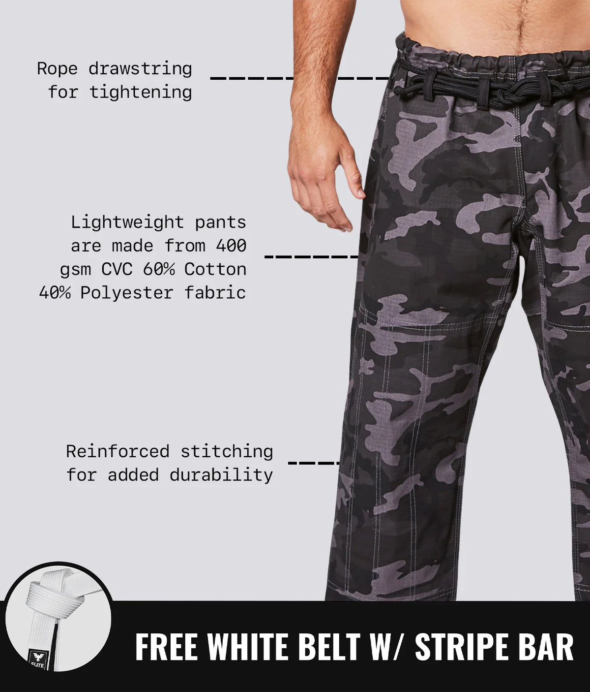 Elite Core Gray Camo Adults BJJ Gi, Preshrunk Jiu Jitsu Gi with Free ...