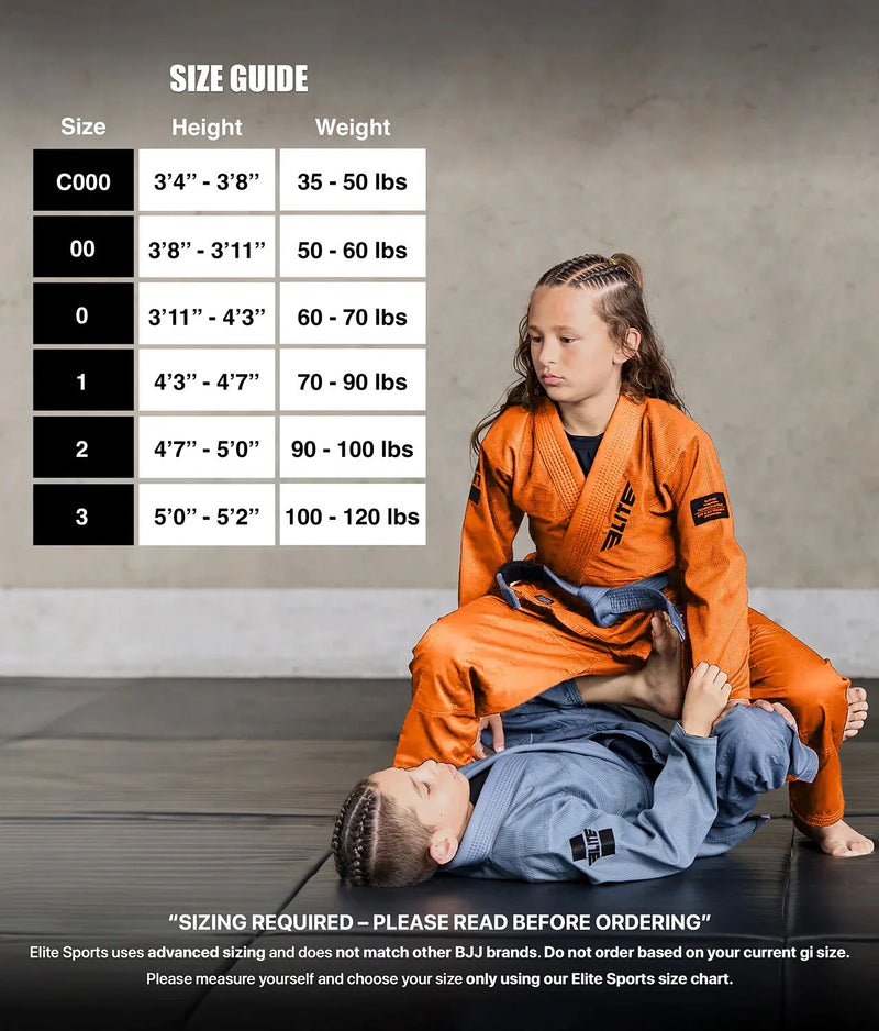 Elite Sports Core Orange Kids BJJ Gi w/ Free Belt, Preshrunk Jiu Jitsu Gi