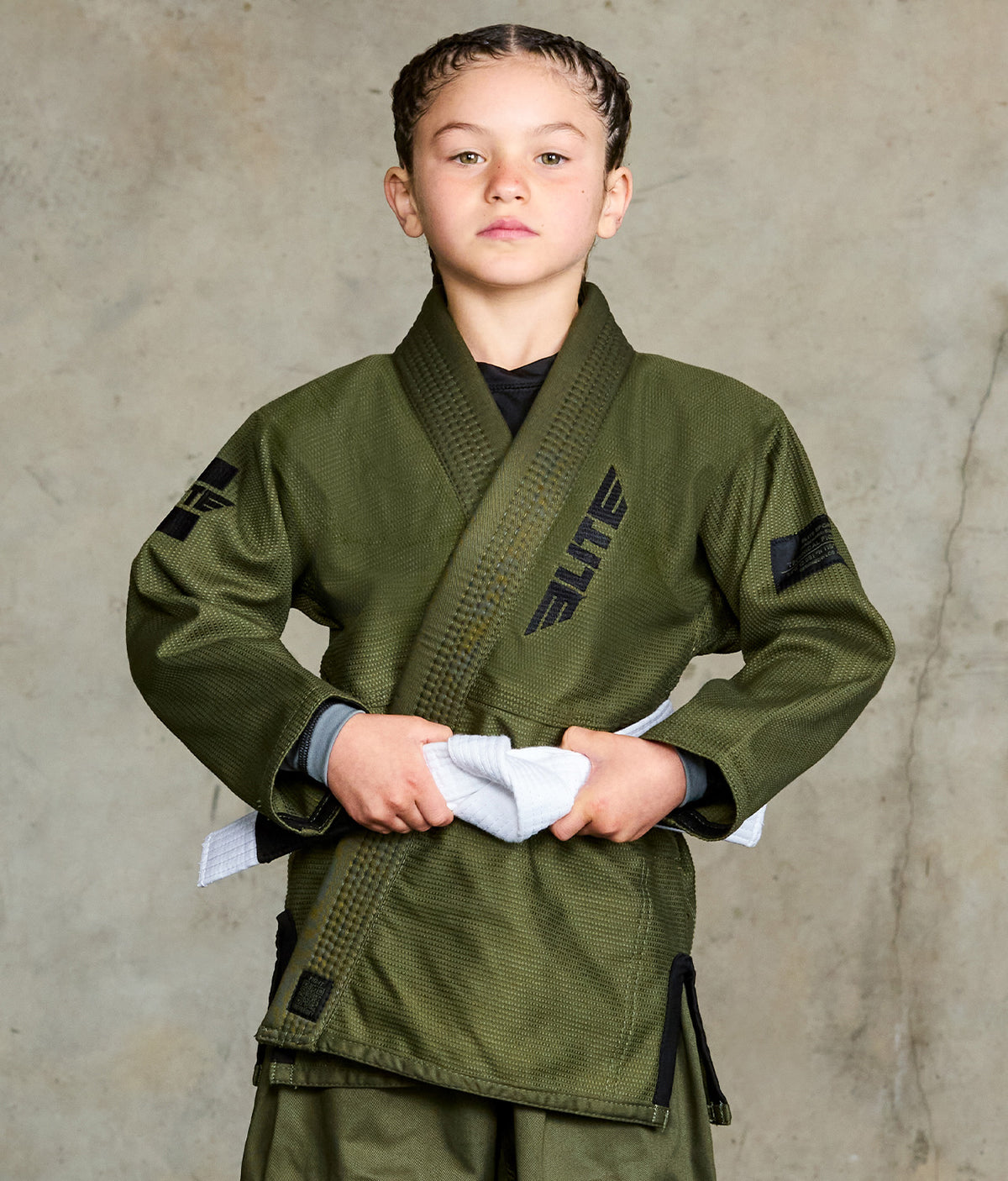 Elite Core Green Kids BJJ Gi w/ Free Belt, Preshrunk Jiu Jitsu Gi