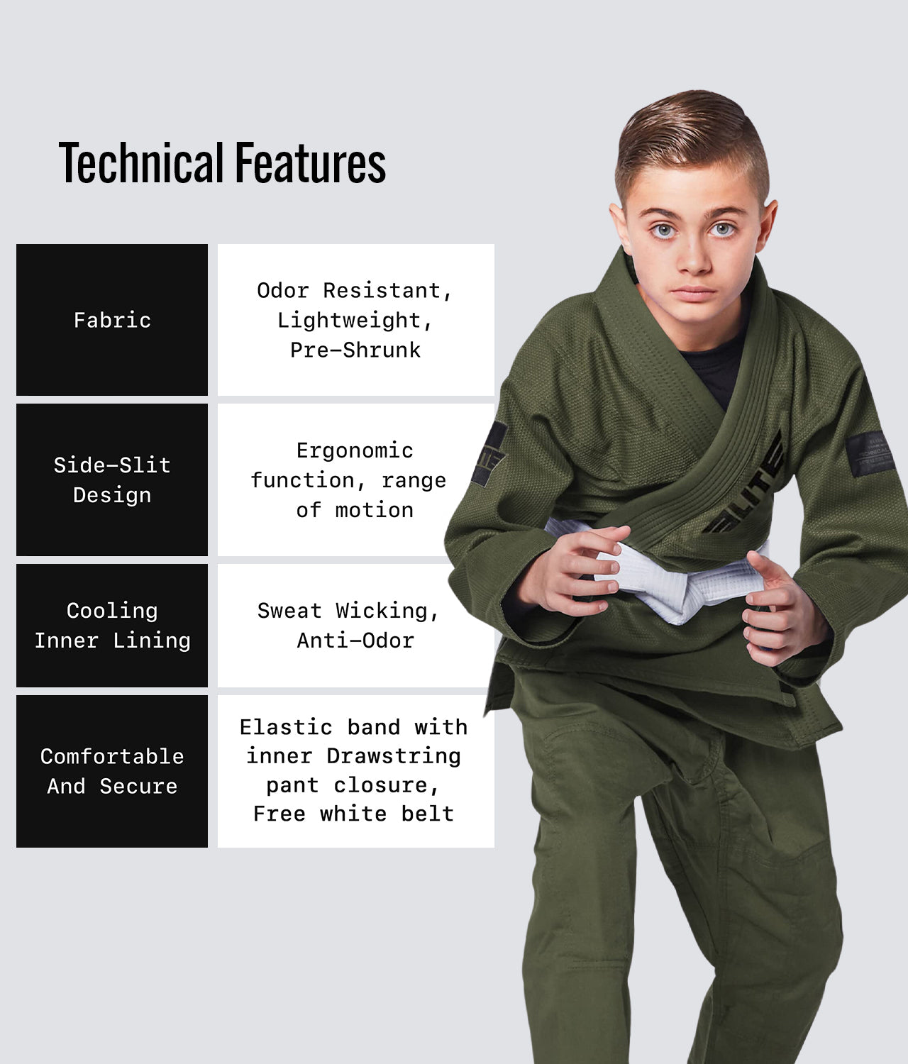 Elite Core Green Kids BJJ Gi, Preshrunk Jiu Jitsu Gi with Free Belt ...