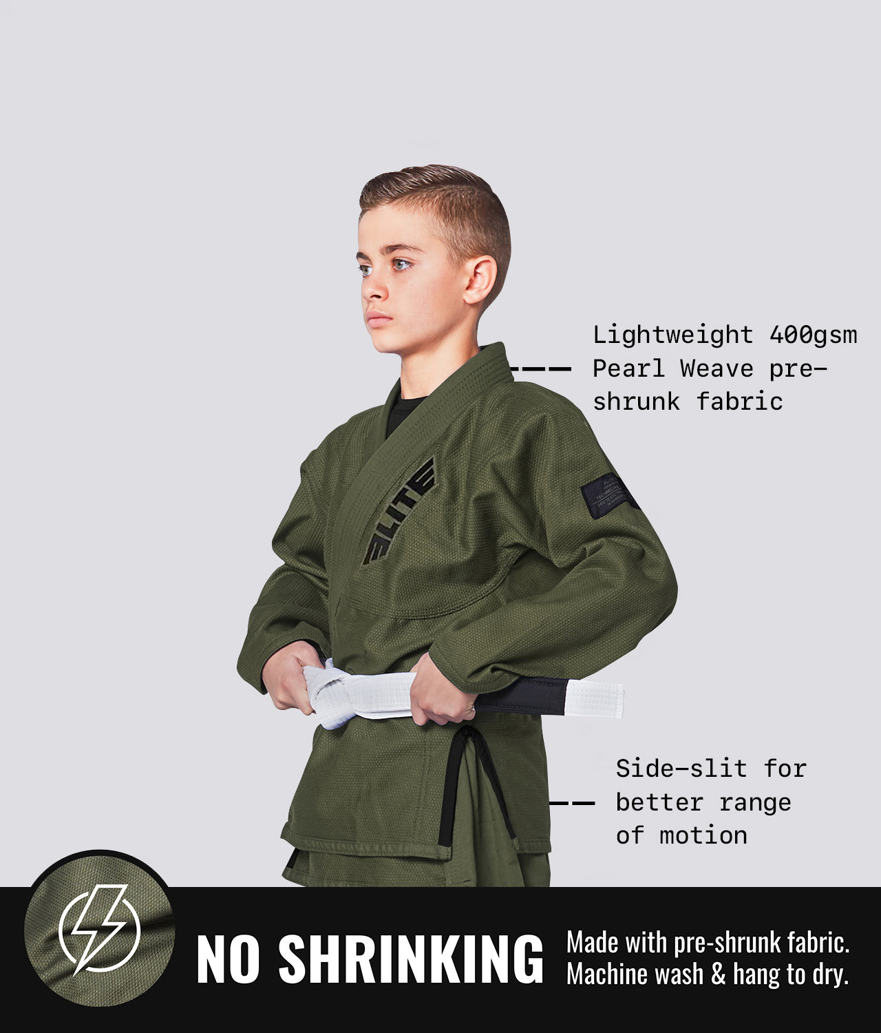 Elite Core Green Kids BJJ Gi, Preshrunk Jiu Jitsu Gi with Free Belt ...