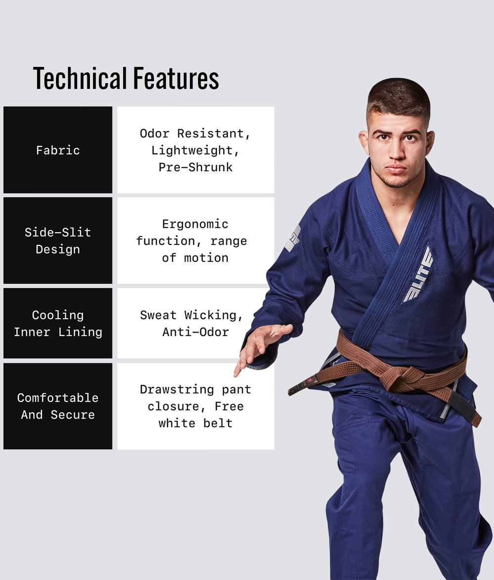 Elite Core Navy Adults BJJ Gi, Preshrunk Jiu Jitsu Gi with Free Belt ...