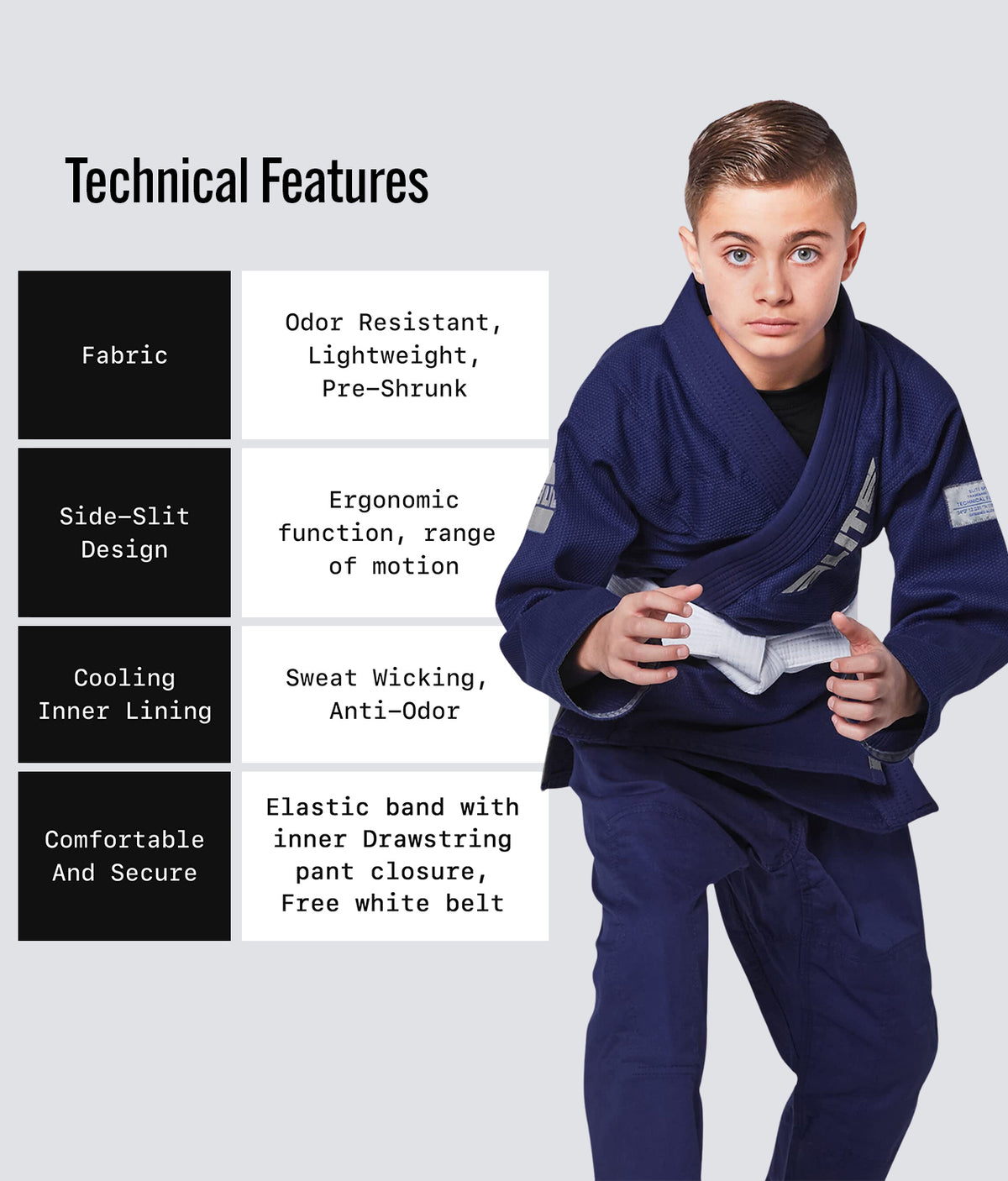 Elite Core Navy Kids BJJ Gi, Preshrunk Jiu Jitsu Gi with Free Belt ...