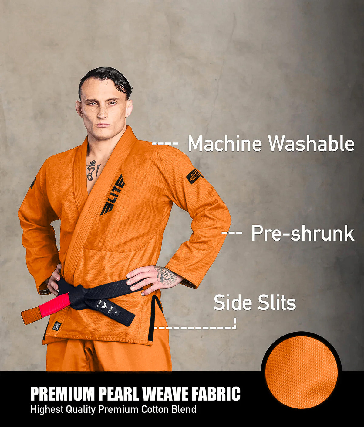 Elite Sports Core Orange Adults BJJ Gi w/ Free Belt, Preshrunk Jiu Jitsu Gi