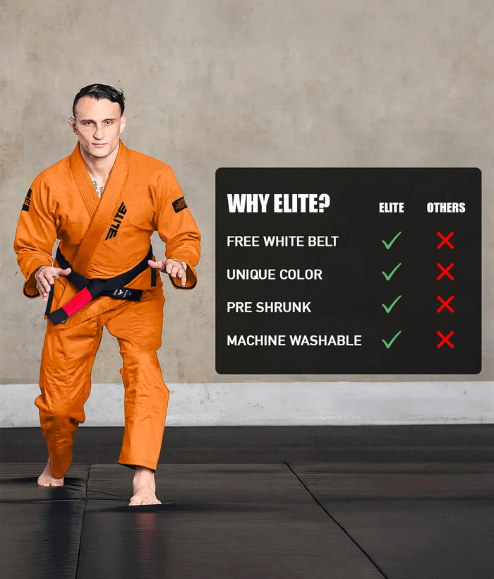 Elite Sports Core Orange Adults BJJ Gi w/ Free Belt, Preshrunk Jiu Jitsu Gi