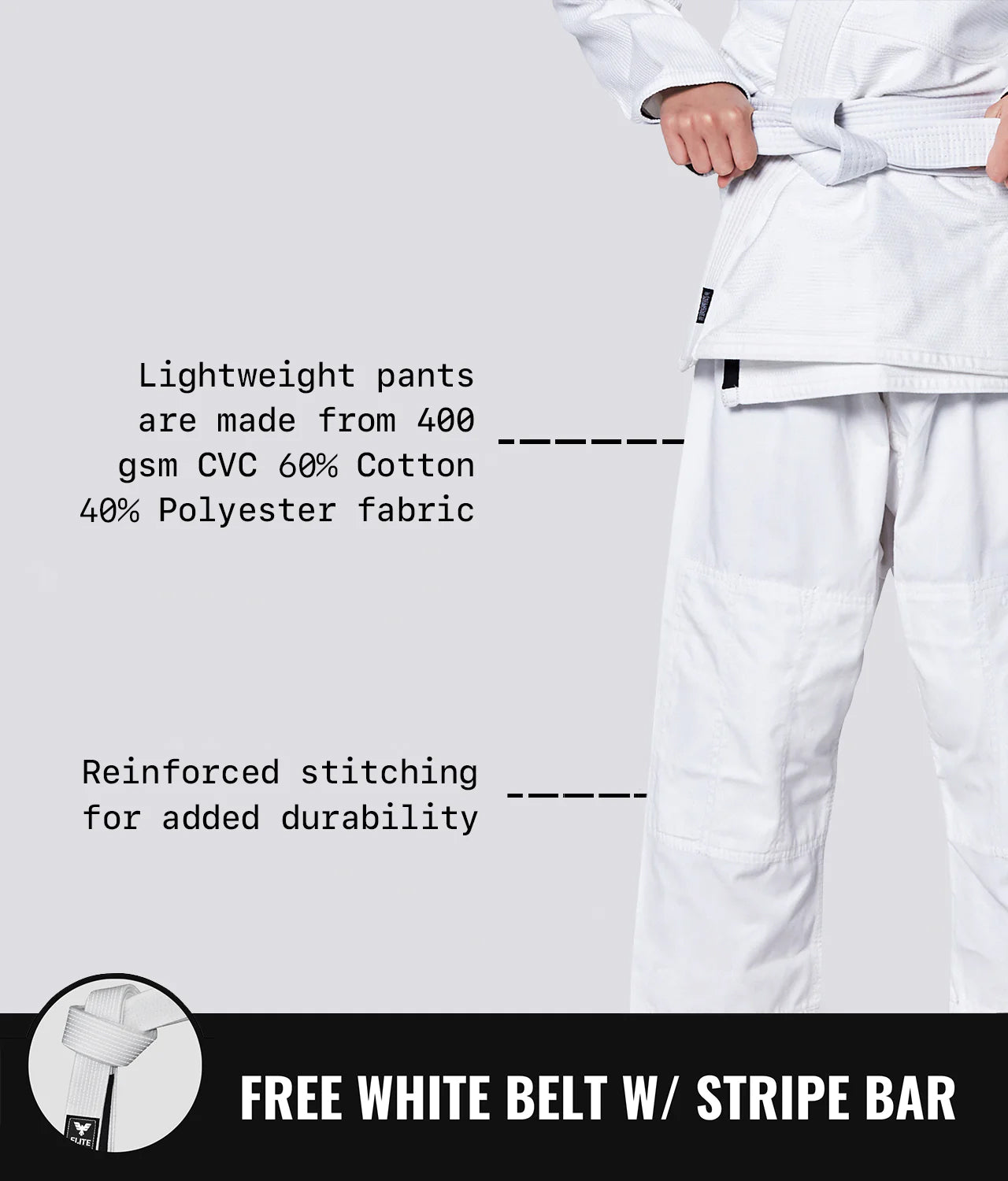 Elite Core White Kids BJJ Gi, Preshrunk Jiu Jitsu Gi with Free Belt ...
