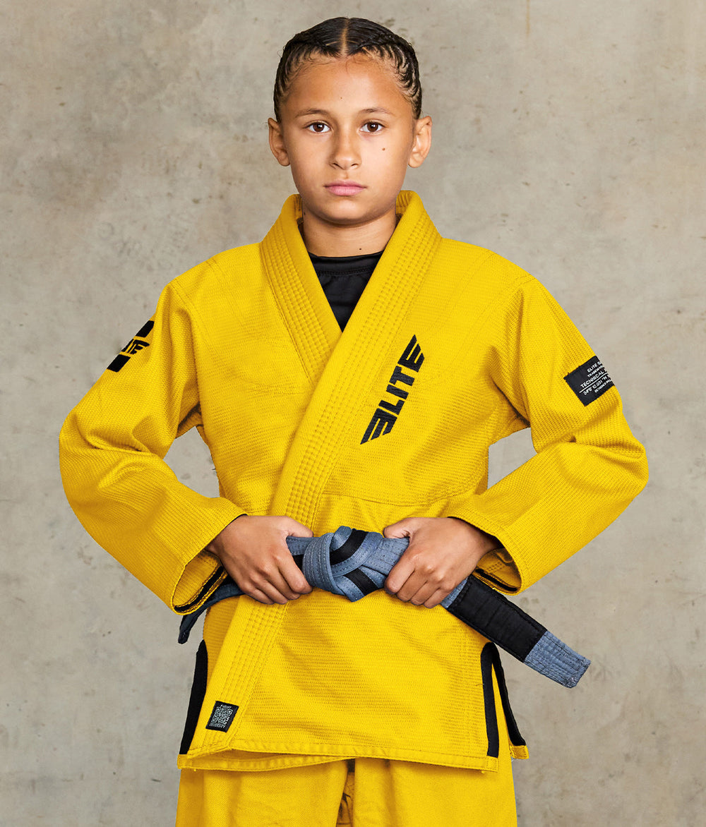 Elite Core Yellow Kids BJJ Gi w/ Free Belt, Preshrunk Jiu Jitsu Gi