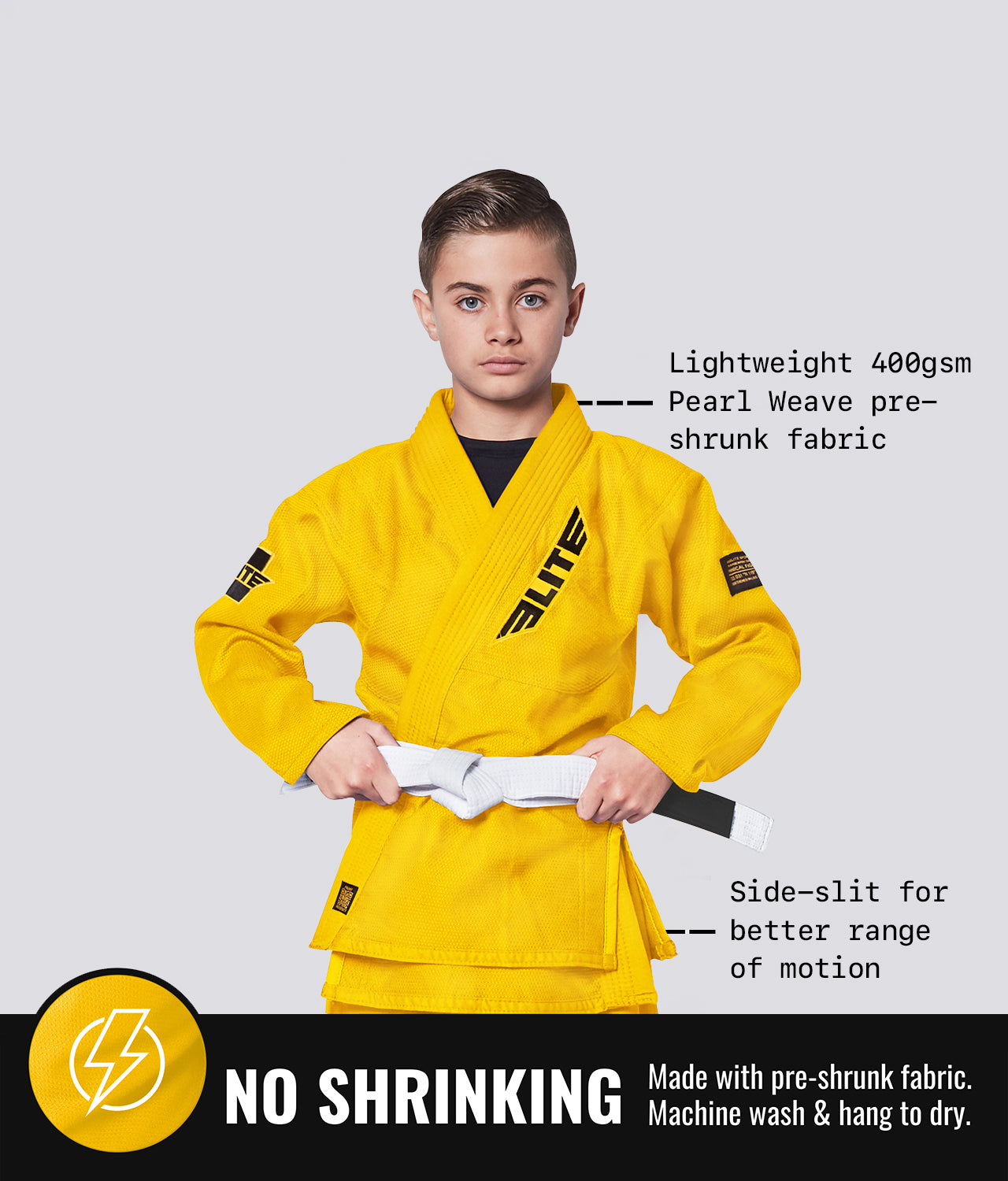Elite Core Yellow Kids BJJ Gi, Preshrunk Jiu Jitsu Gi with Free Belt ...
