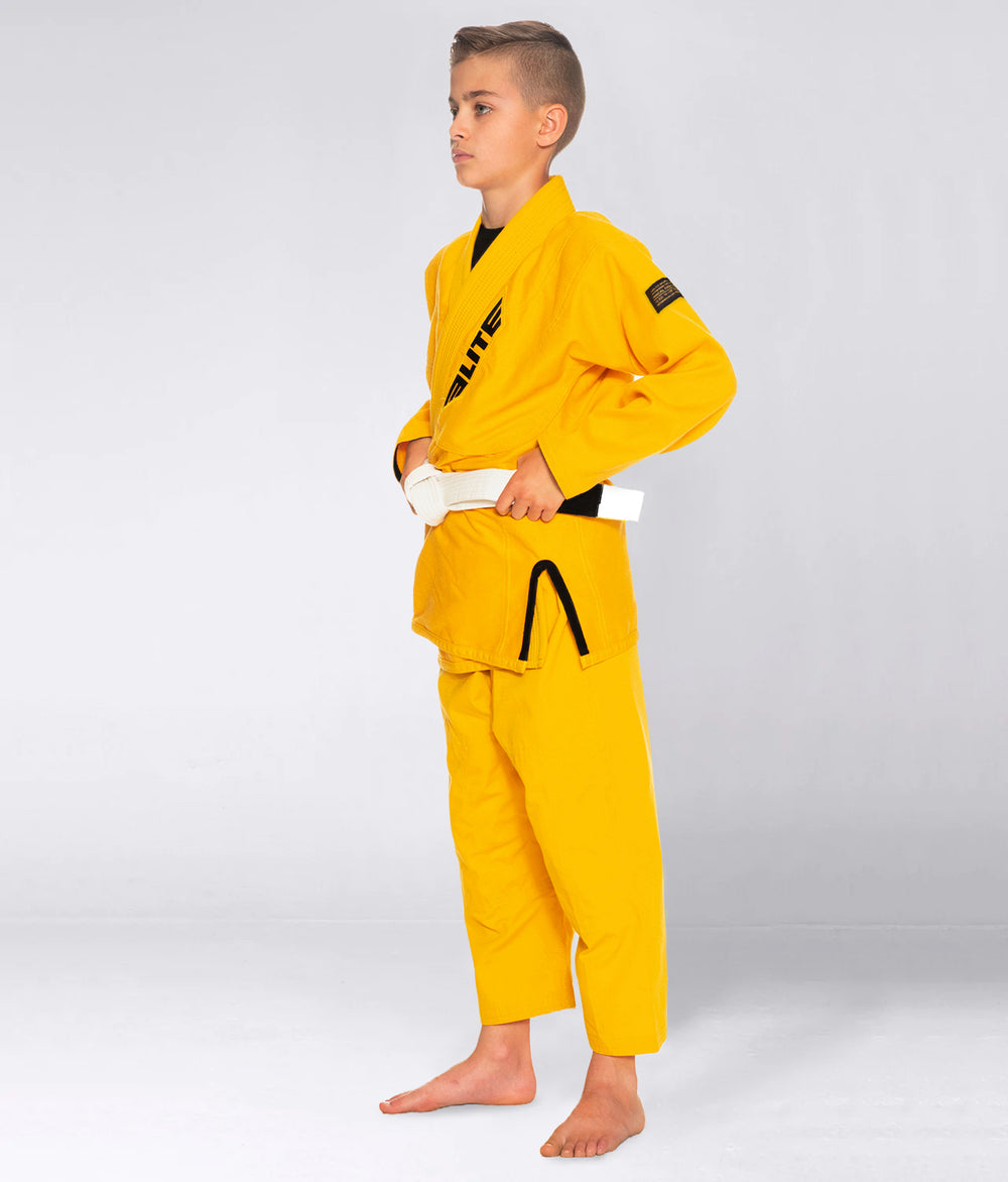 Elite Core Yellow Kids BJJ Gi, Preshrunk Jiu Jitsu Gi with Free Belt ...
