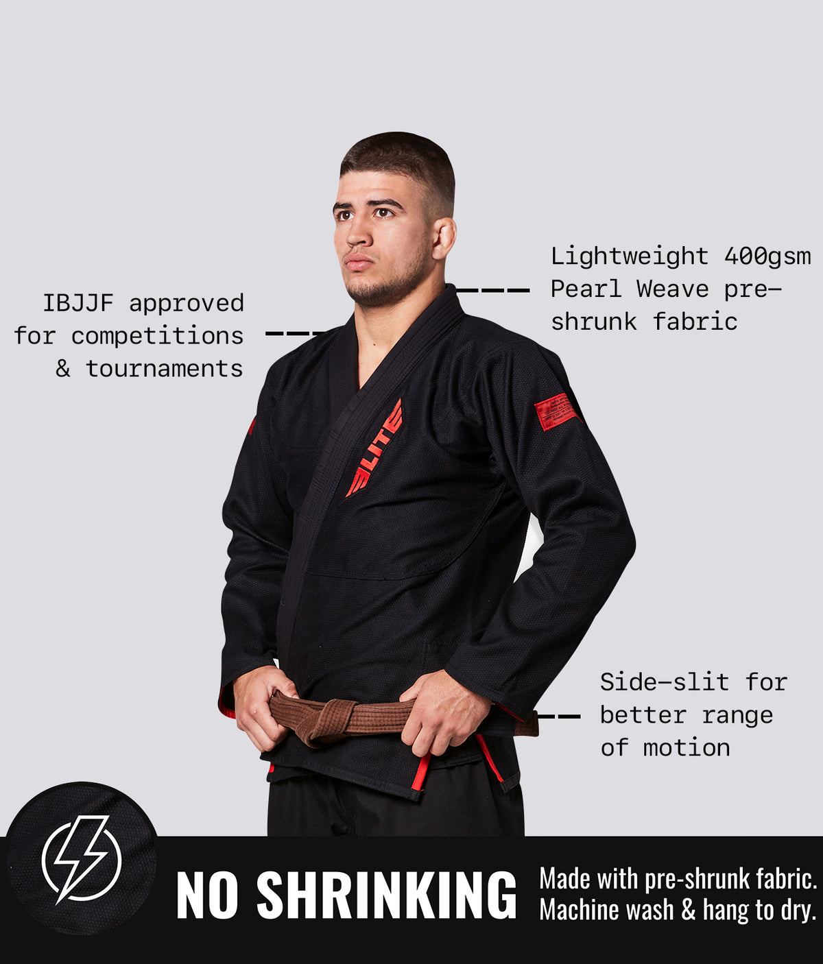 Elite Sports Core Preshrunk Black Adult Brazilian Jiu Jitsu BJJ Gi With ...