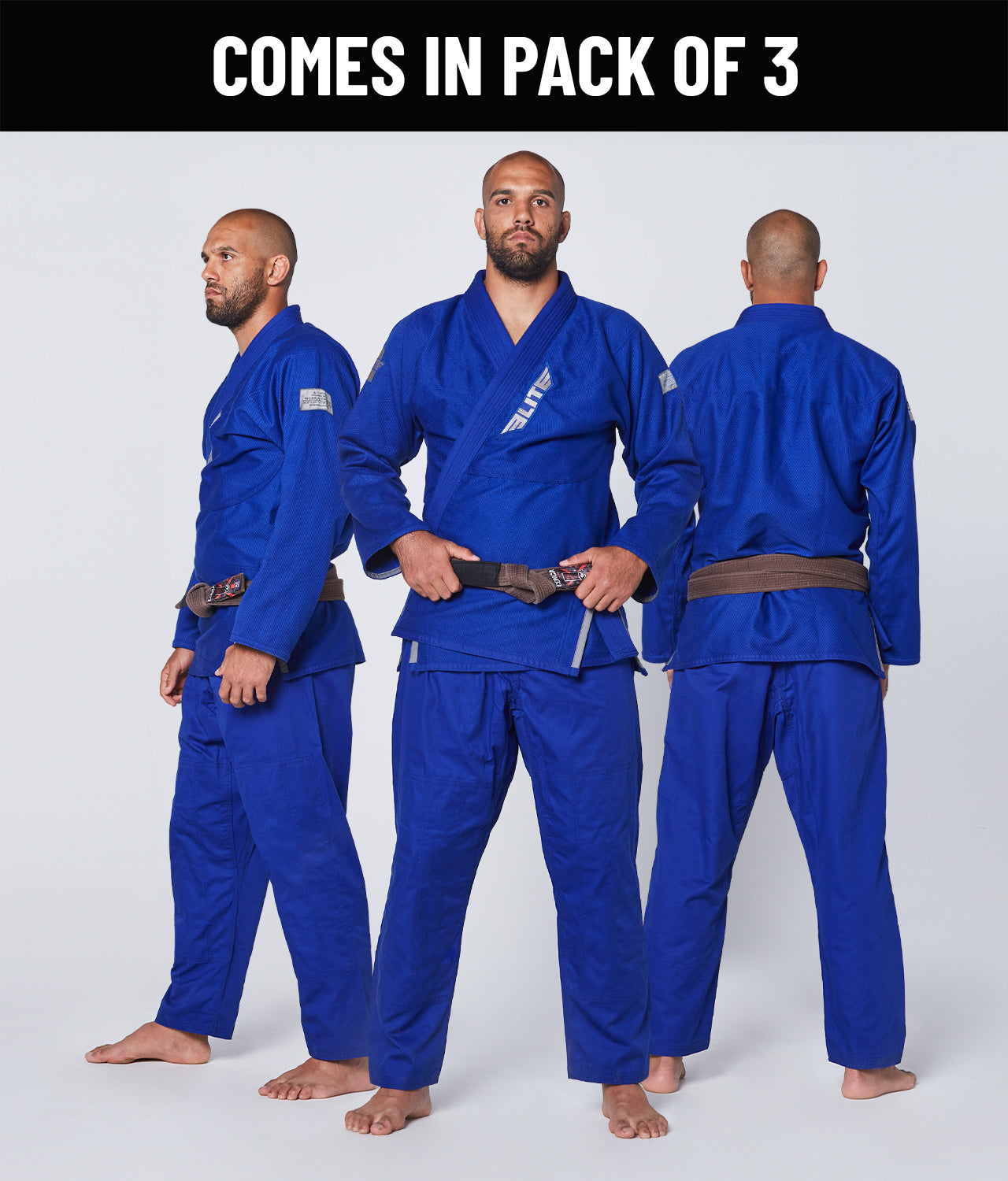 Elite Core Blue Adults BJJ Gi, (Pack of 3) Preshrunk Jiu Jitsu Gi with ...