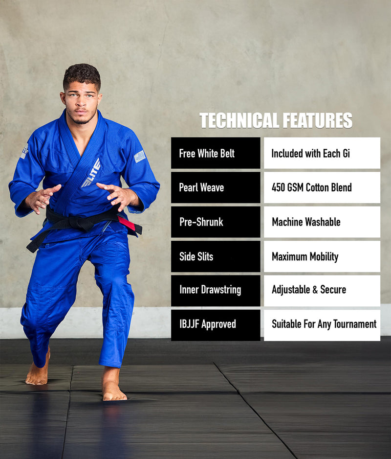 Elite Core Blue Adults BJJ Gi w/ Free Belt, (Pack of 3) Jiu Jitsu Gi