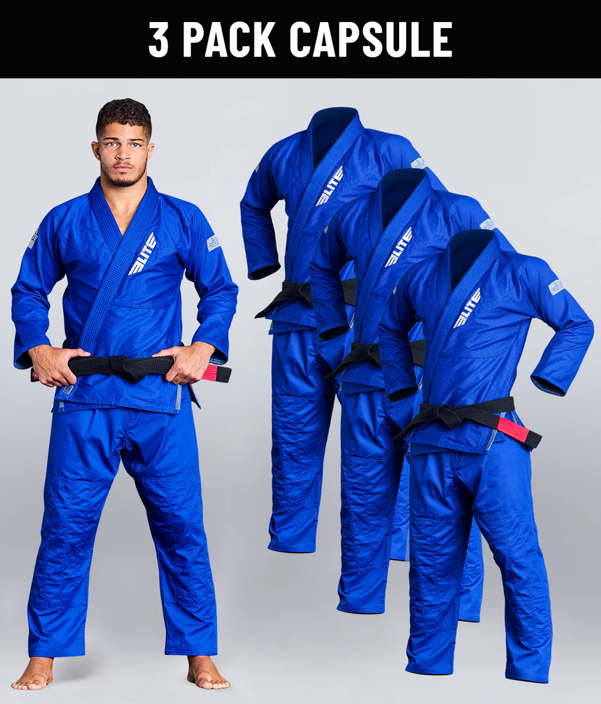 Elite Core Blue Adults BJJ Gi w/ Free Belt, (Pack of 3) Jiu Jitsu Gi