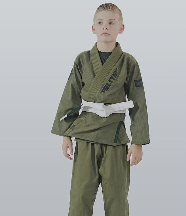 Elite Core Green Kids BJJ Gi, Preshrunk Jiu Jitsu Gi with Free Belt ...