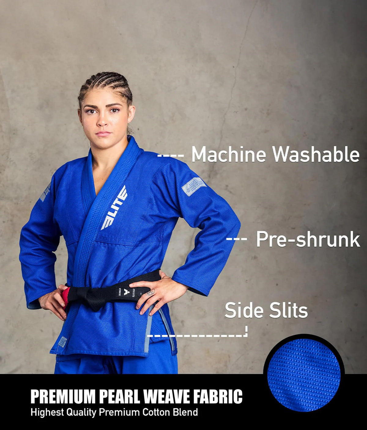 Elite Core Blue Womens BJJ Gi w/ Free Belt, Preshrunk Jiu Jitsu Gi