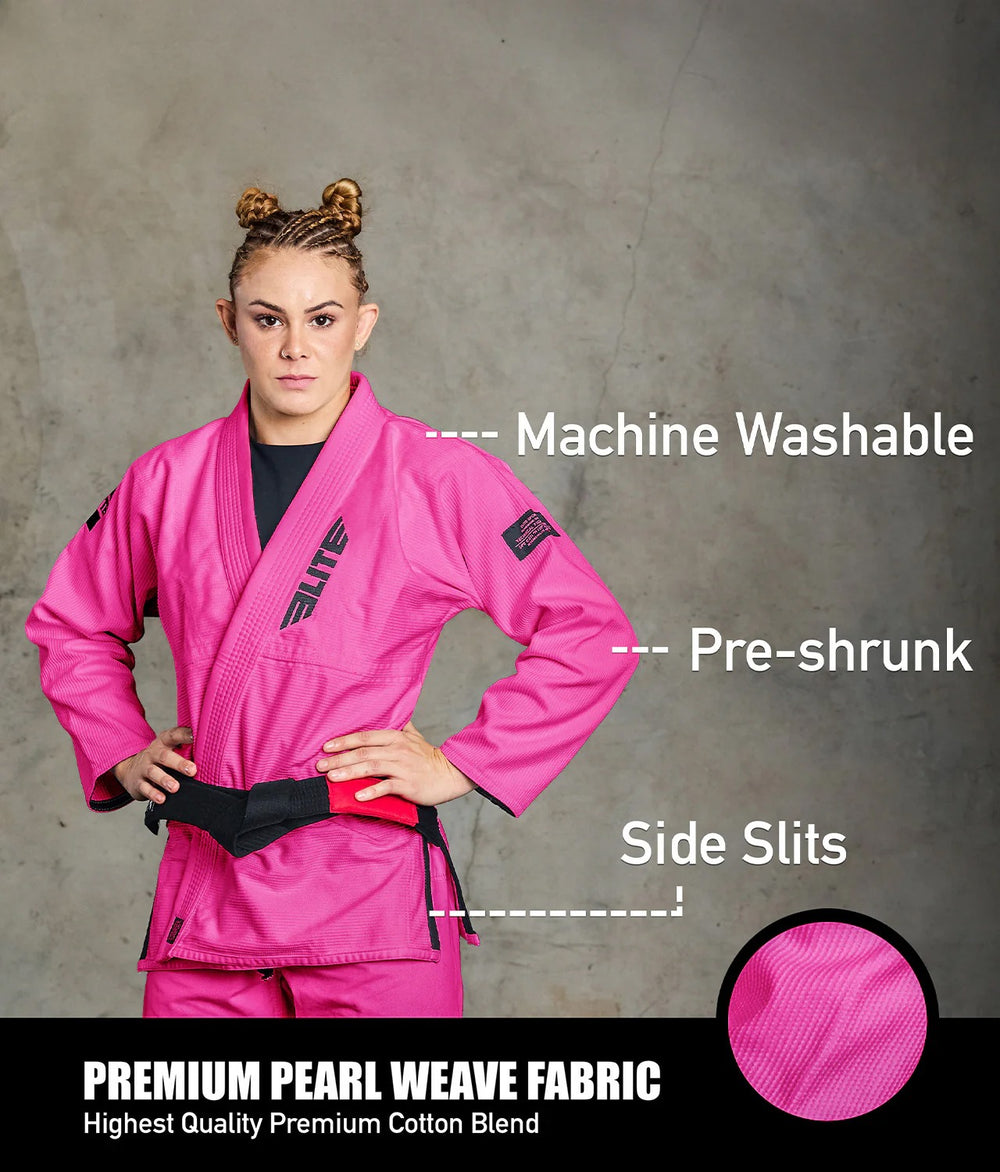 Elite Core Pink Womens BJJ Gi w/ Free Belt, Preshrunk Jiu Jitsu Gi